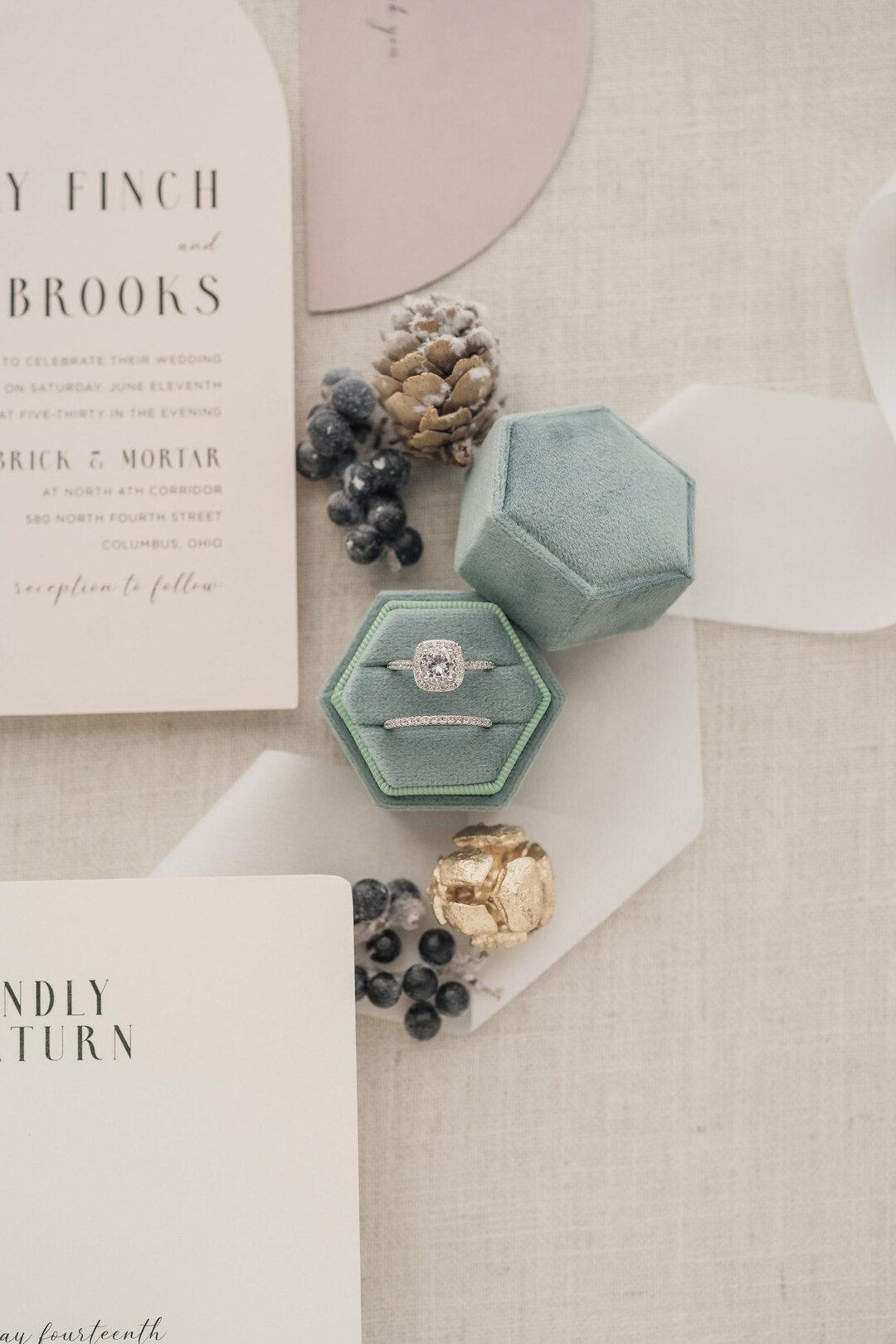 Velvet Ring Box Green Single Slot and Double Slot Hexagon - Etsy