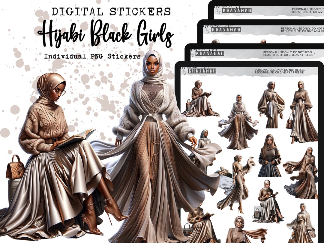 Hijabi Black Girl Digital Stickers, Islamic Girl Goodnotes Stickers ...