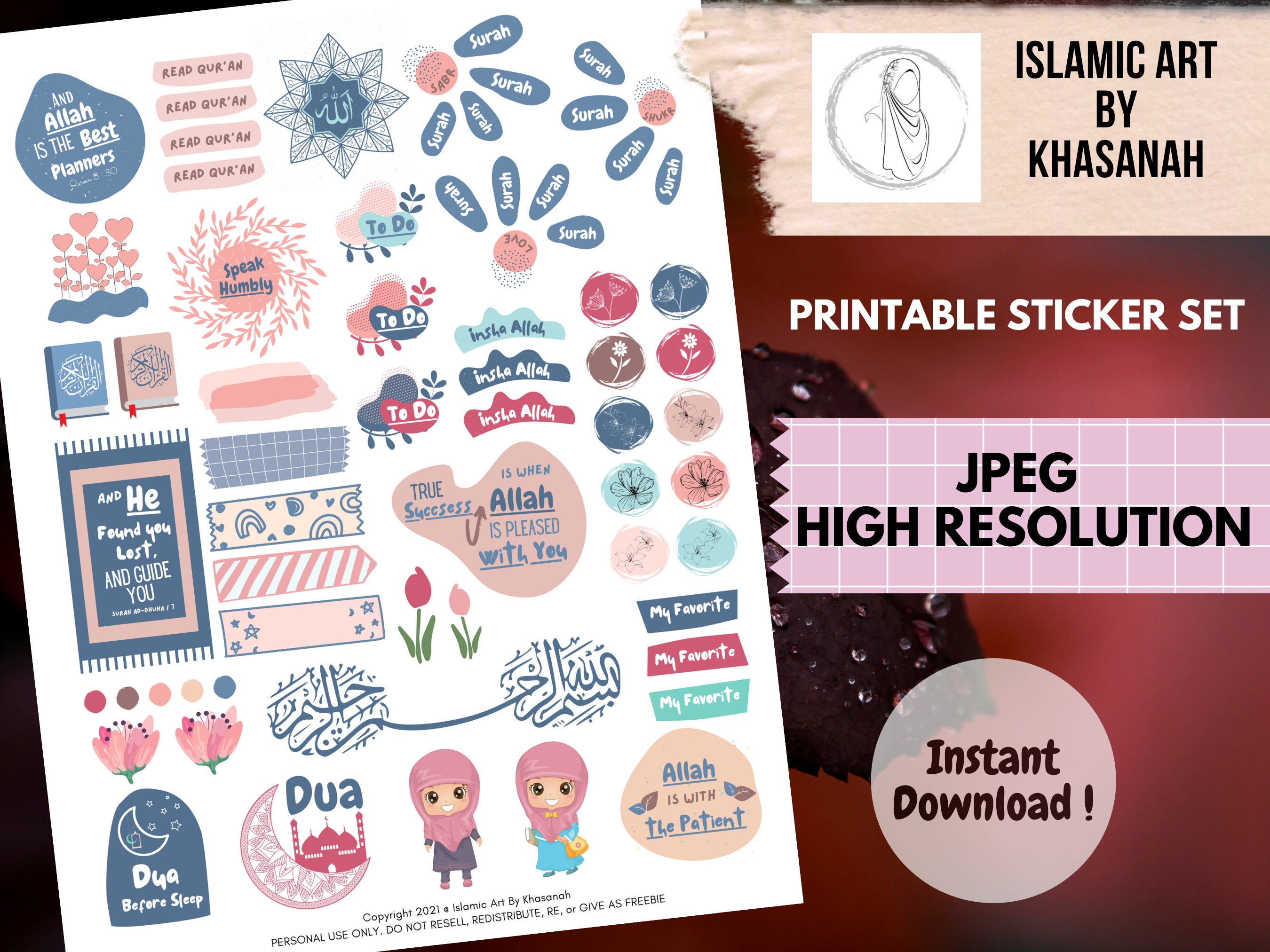 Islamic Printable PLANNER Quran Stickers Digital File Instant Download ...