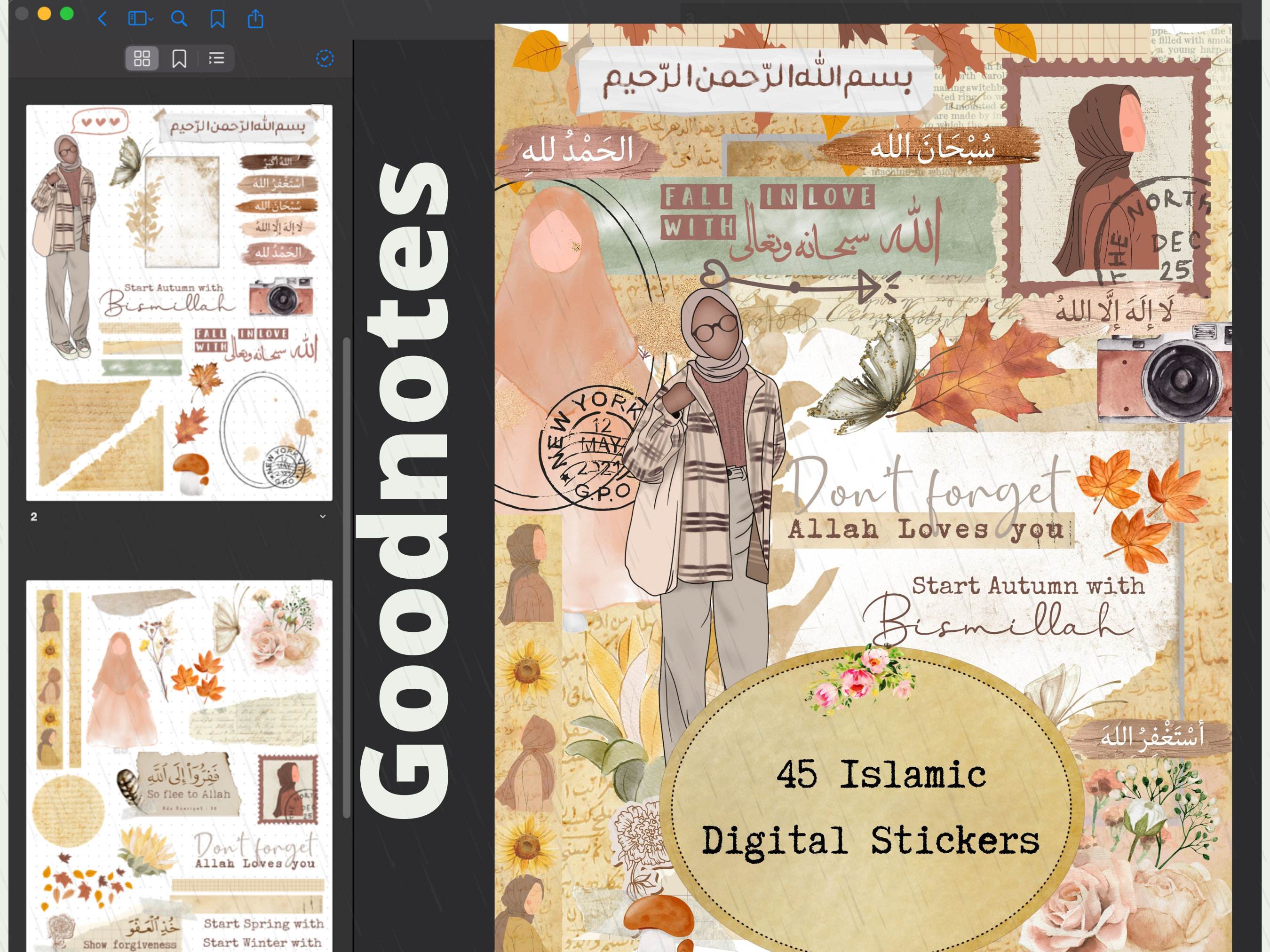 Islamic Quote Digital Stickers, Islamic Goodnotes Stickers, Hijab ...