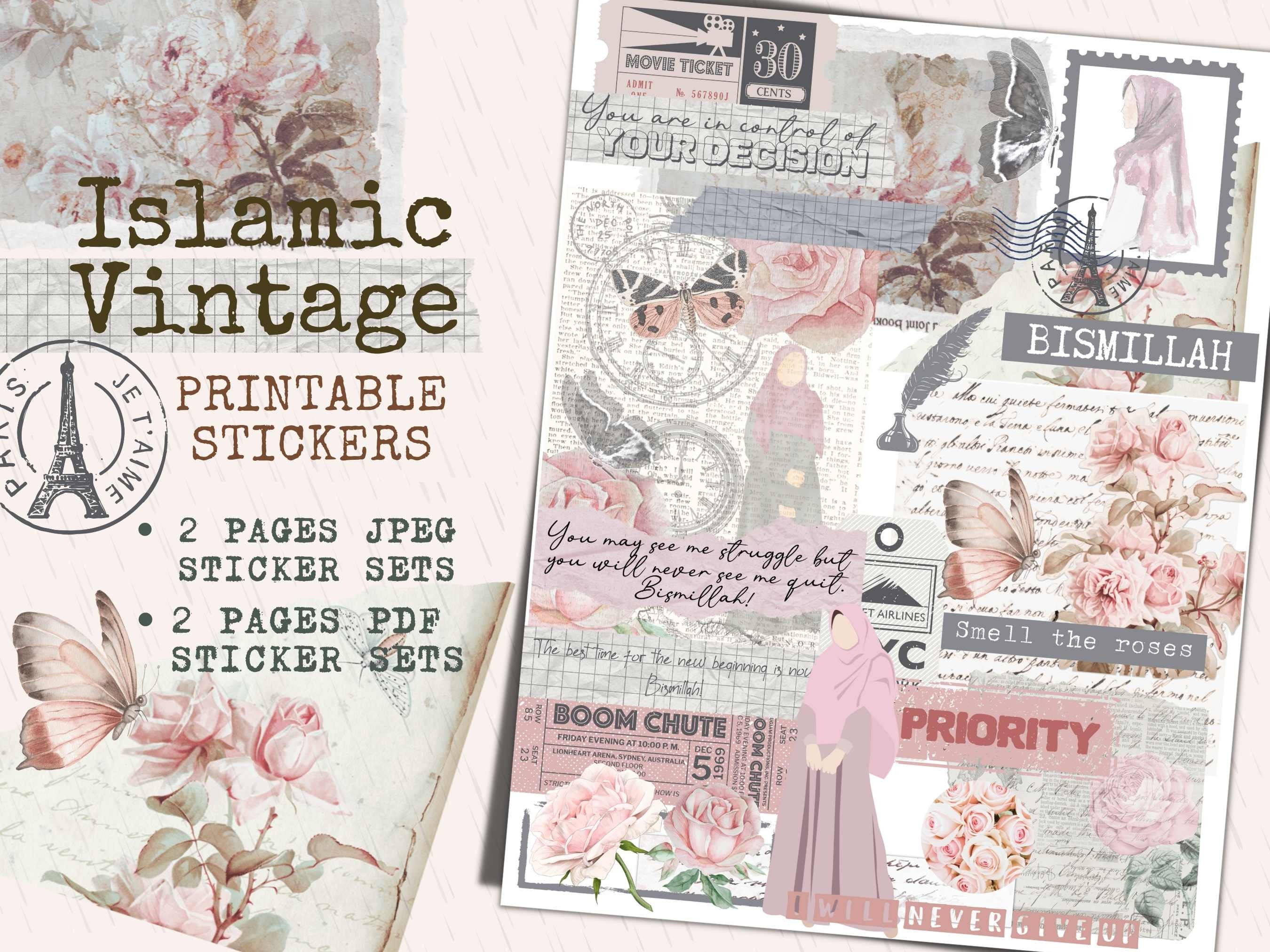 Islamic Vintage PRINTABLE Stickers - Hijab Stickers - Islamic Stickers ...