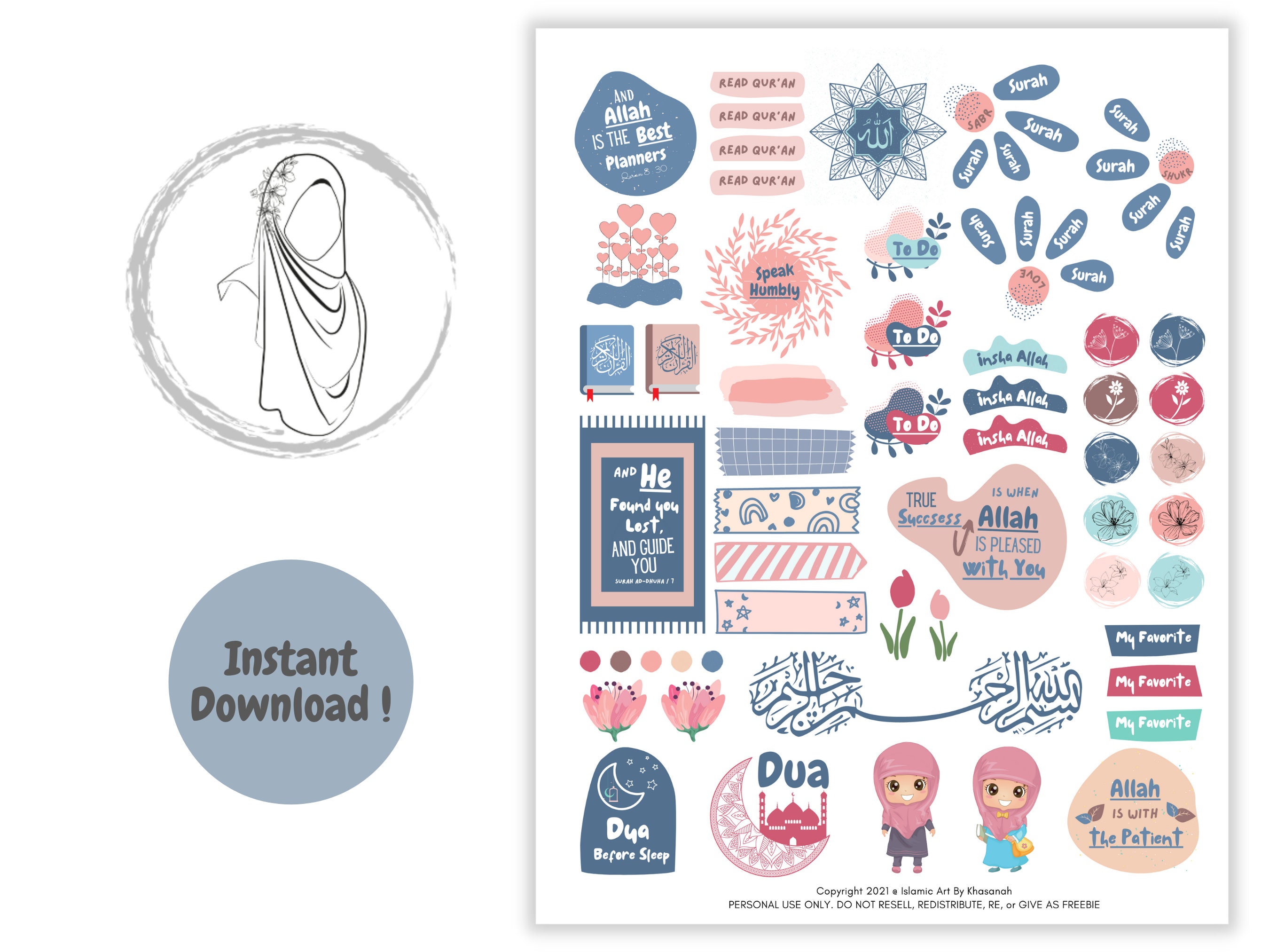 Islamic Printable PLANNER Quran Stickers Digital File Instant Download ...