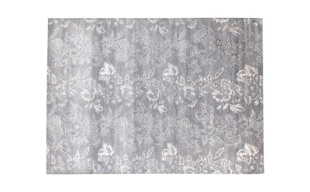 6X8 Rug Wool / Silk Grey Modern Hand Knotted American Floral Room Size ...