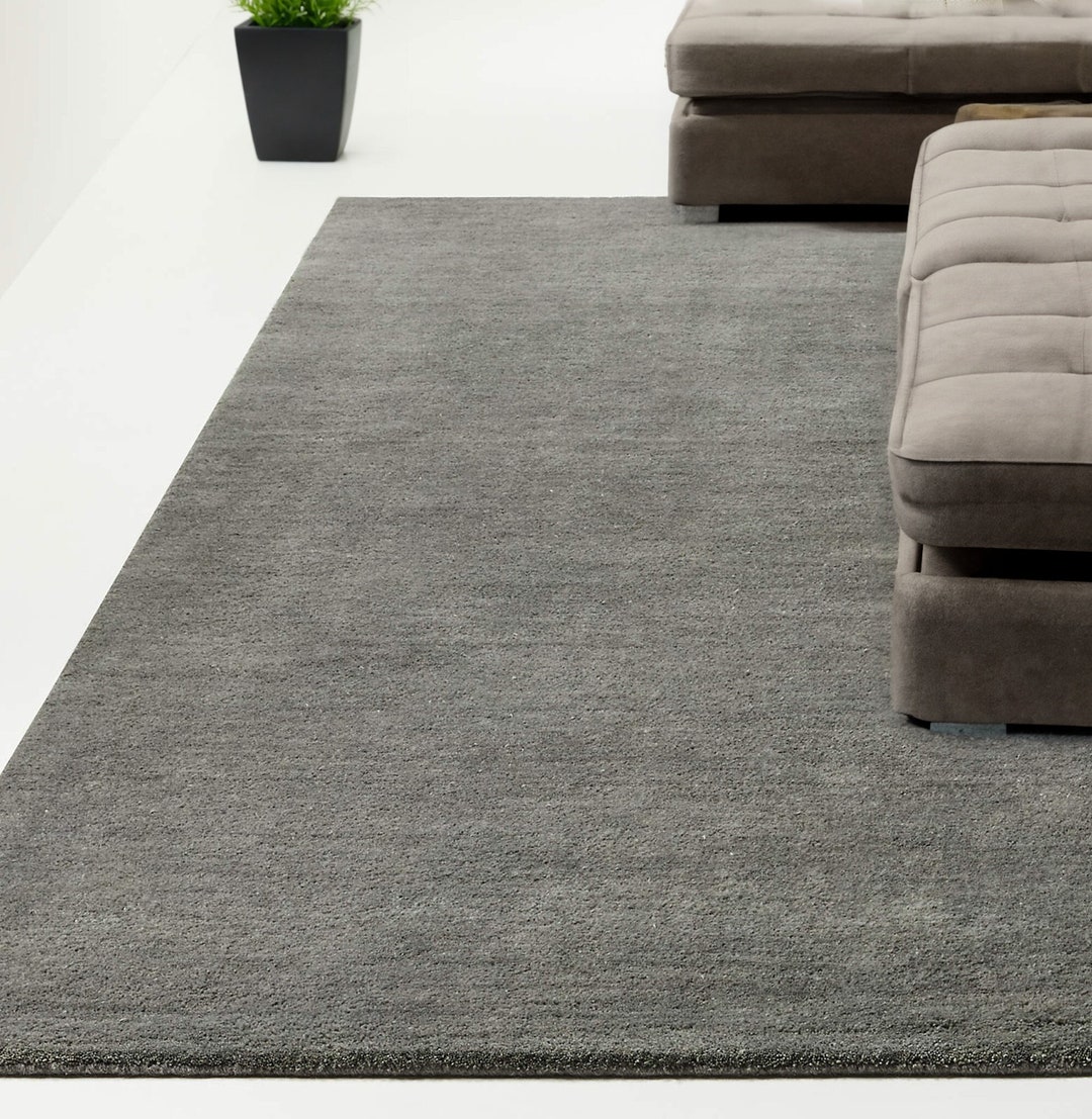 Gray Area Rug for Bedroom, Modern Rug, Solid Color Grey Wool Rug for ...