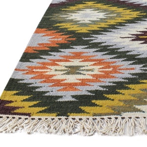 Multi Color Wool Rug 2' X 3' Modern Dhurrie Bohemian Southwestern Small ...