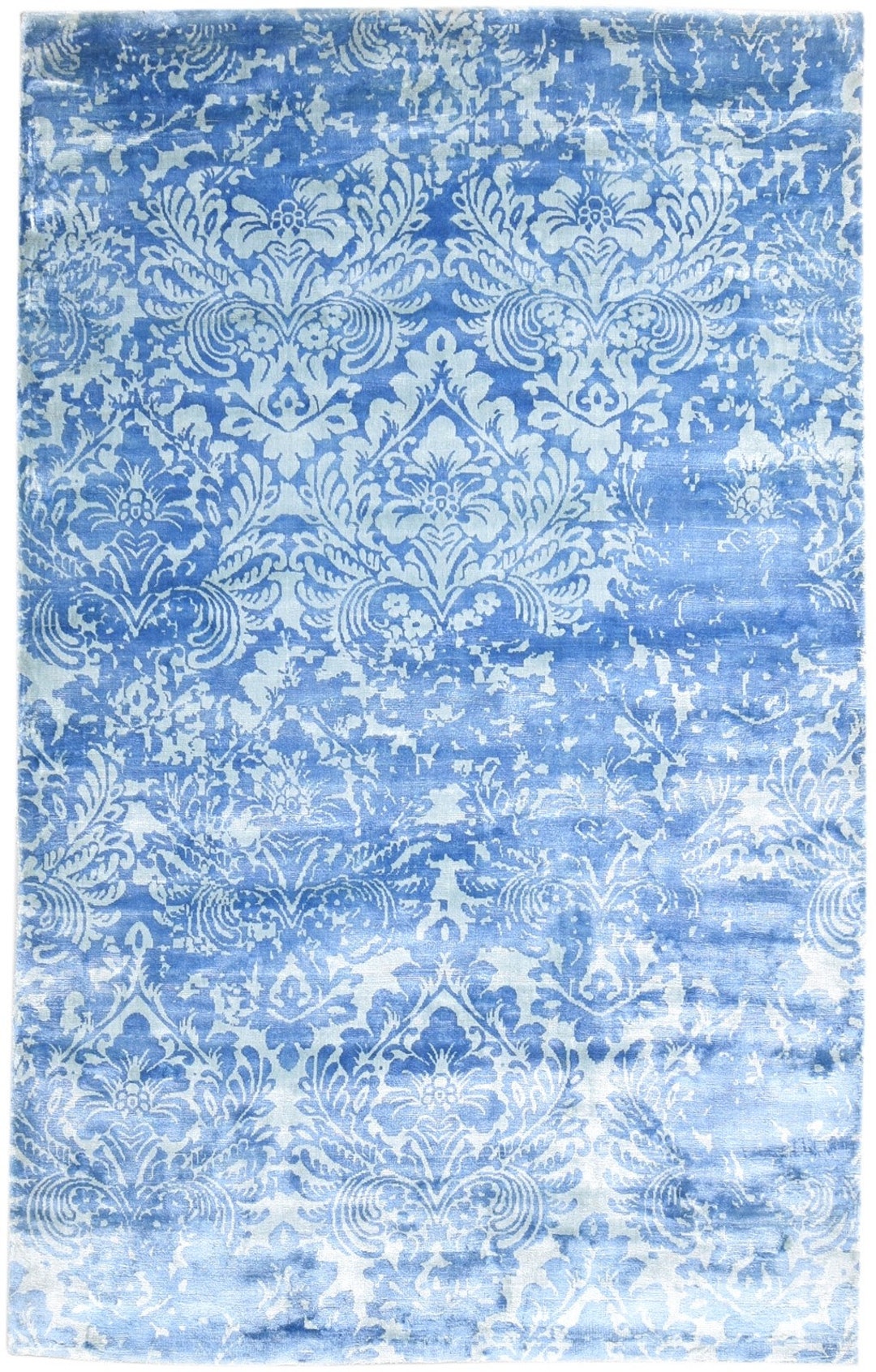 Handloom Blue Art Silk Rug 5' X 8' Modern Moroccan Damask Room Size ...