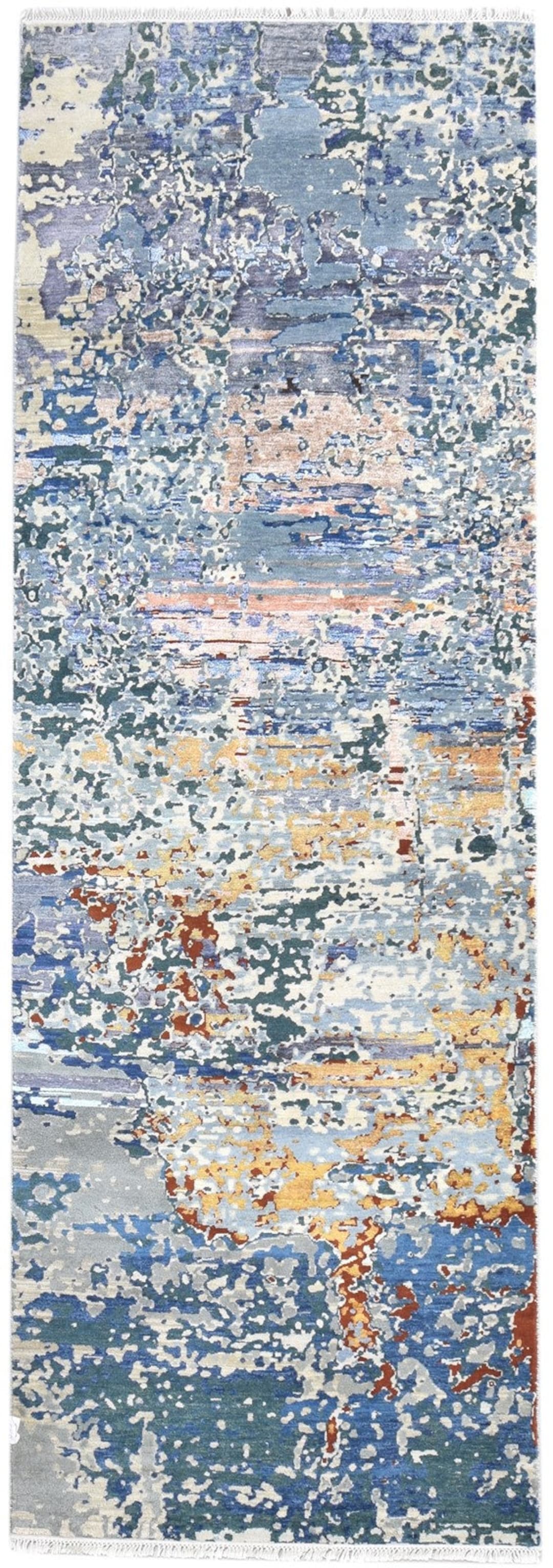 4X10 Rug Wool / Silk Blue Modern Hand Knotted Indian Abstract Room Size ...