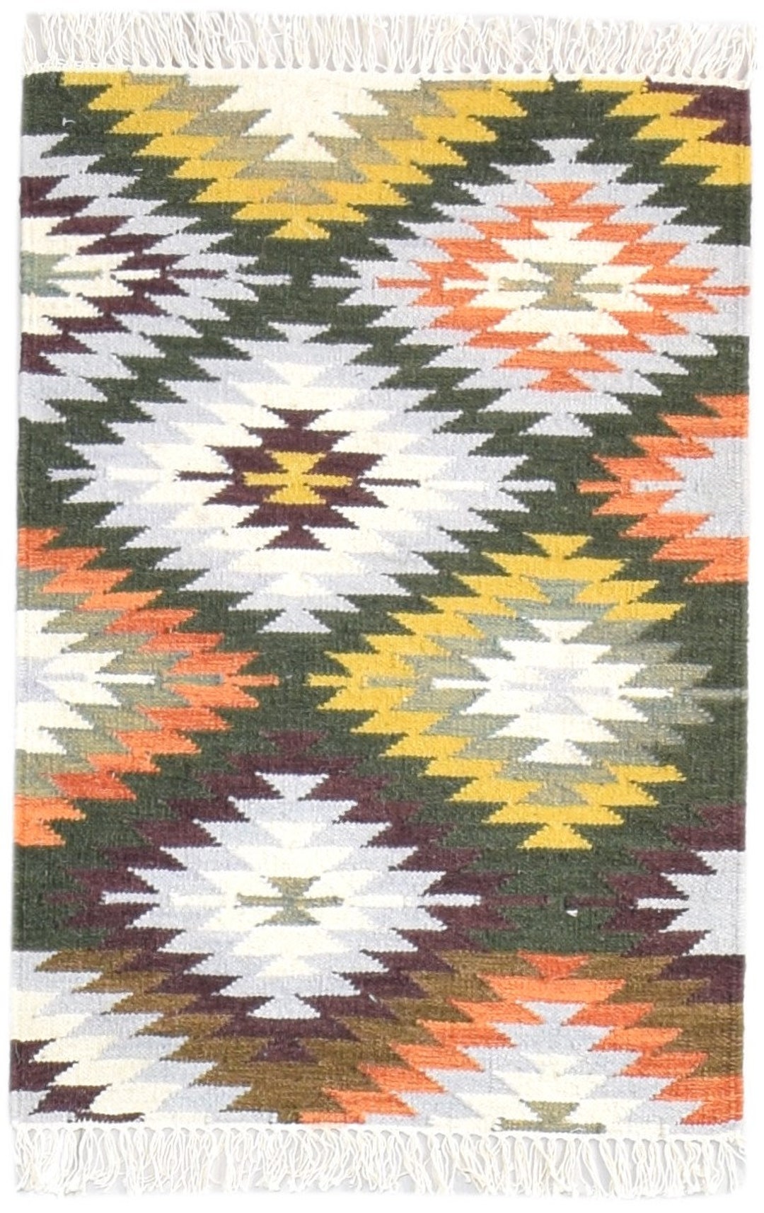 Multi Color Wool Rug 2' X 3' Modern Dhurrie Bohemian Southwestern Small ...