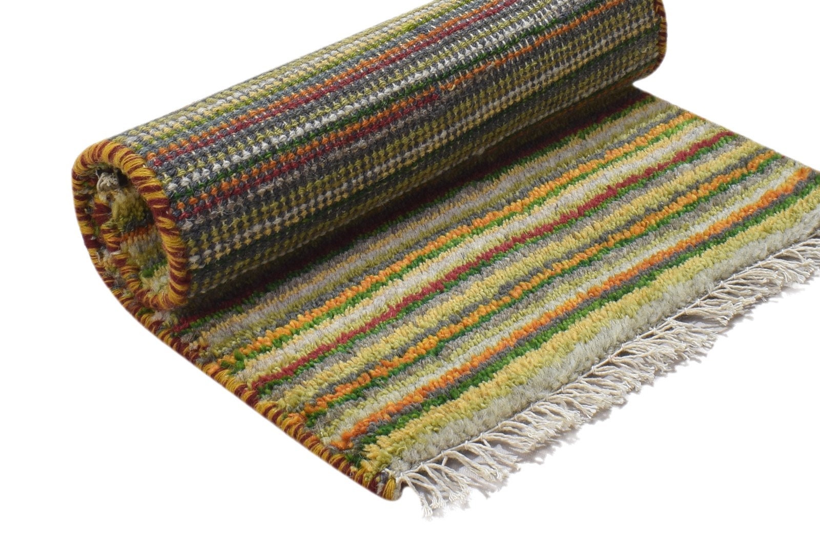 Wool Green Rug 1X2 Modern Hand Knotted Scandinavian Striped | Etsy