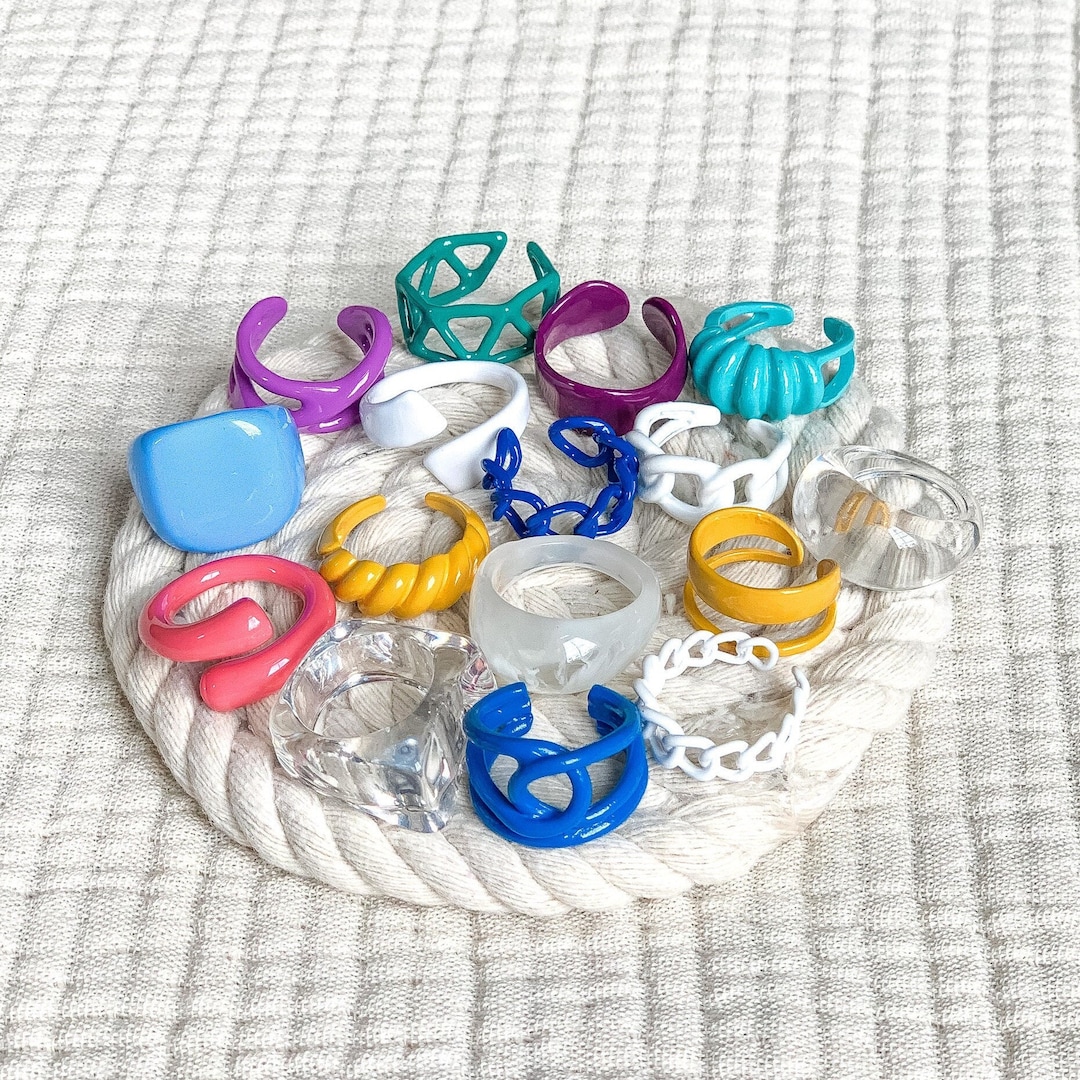 Enamel Colorful Glazed Rings. Fun Retro Rings. Acrylic Rings. - Etsy