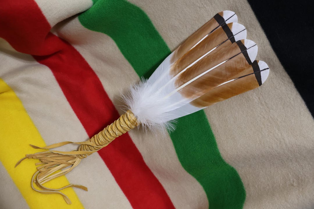 Feather Fan Hand-painted Turkey Feather to Simulate a Red-tail Hawk ...