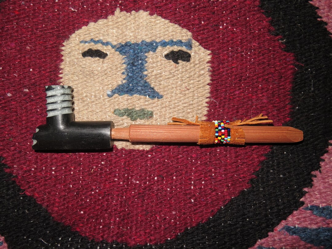 Native American Ceremonial Pipe Black Steatite Bowl Peace Pipes 4-winds ...