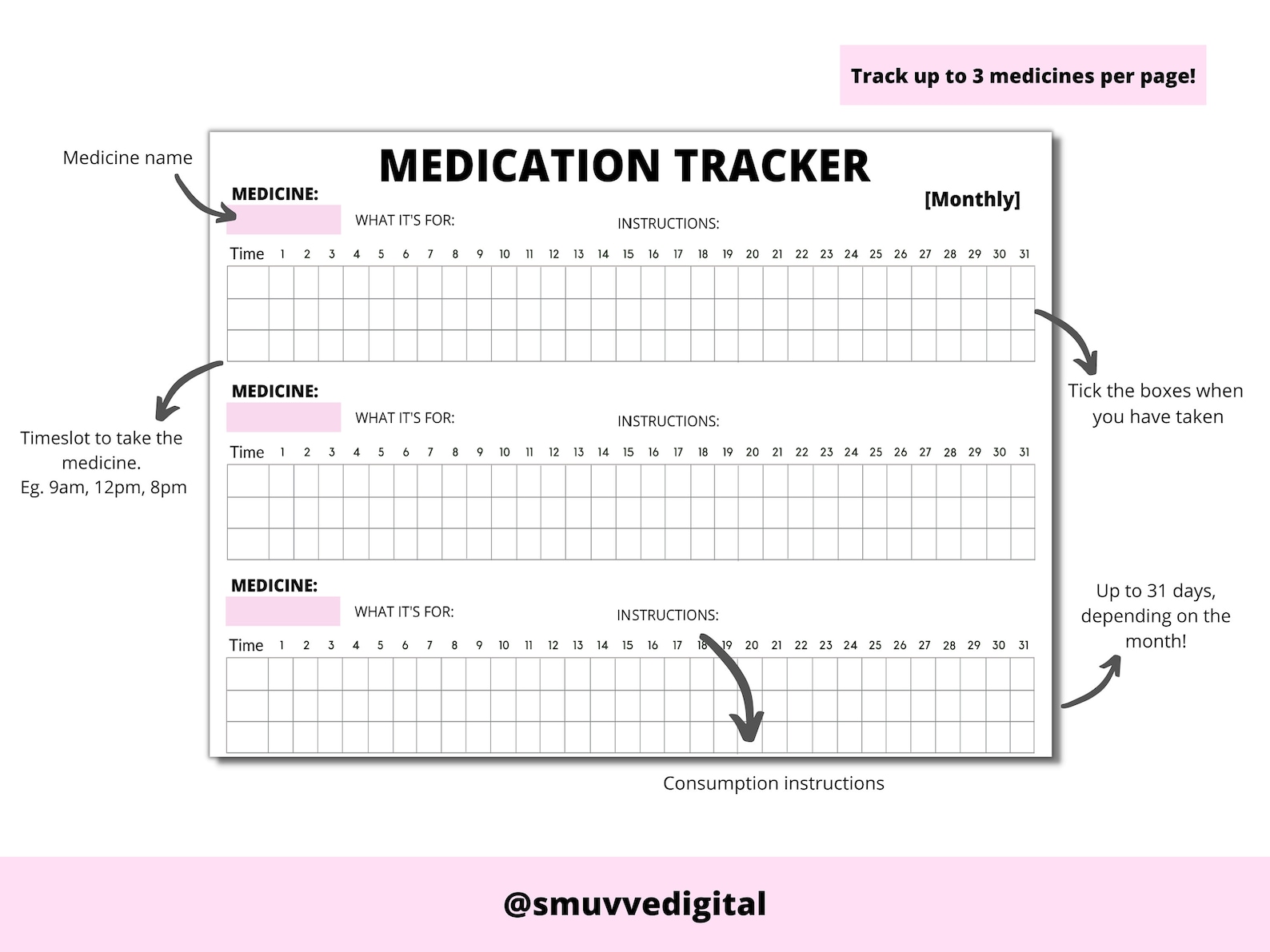 Medicine Tracker | Printable Monthly Medicine Tracker | Simple ...