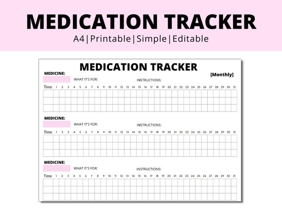 Medicine Tracker Printable Monthly Medicine Tracker Simple - Etsy