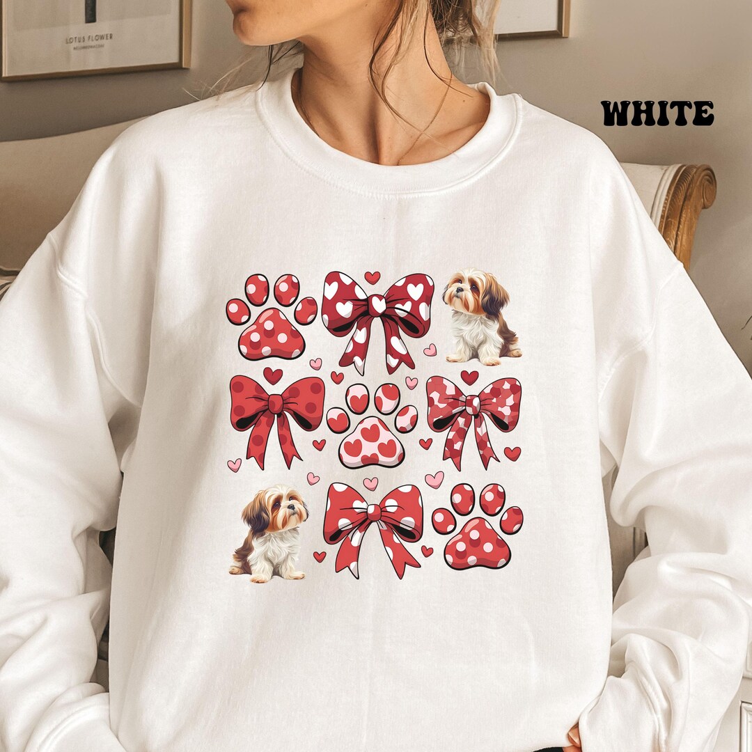 Shih Tzu Valentine's Day Sweatshirt, Coquette Bow Shirt, Dog Lover Gift ...