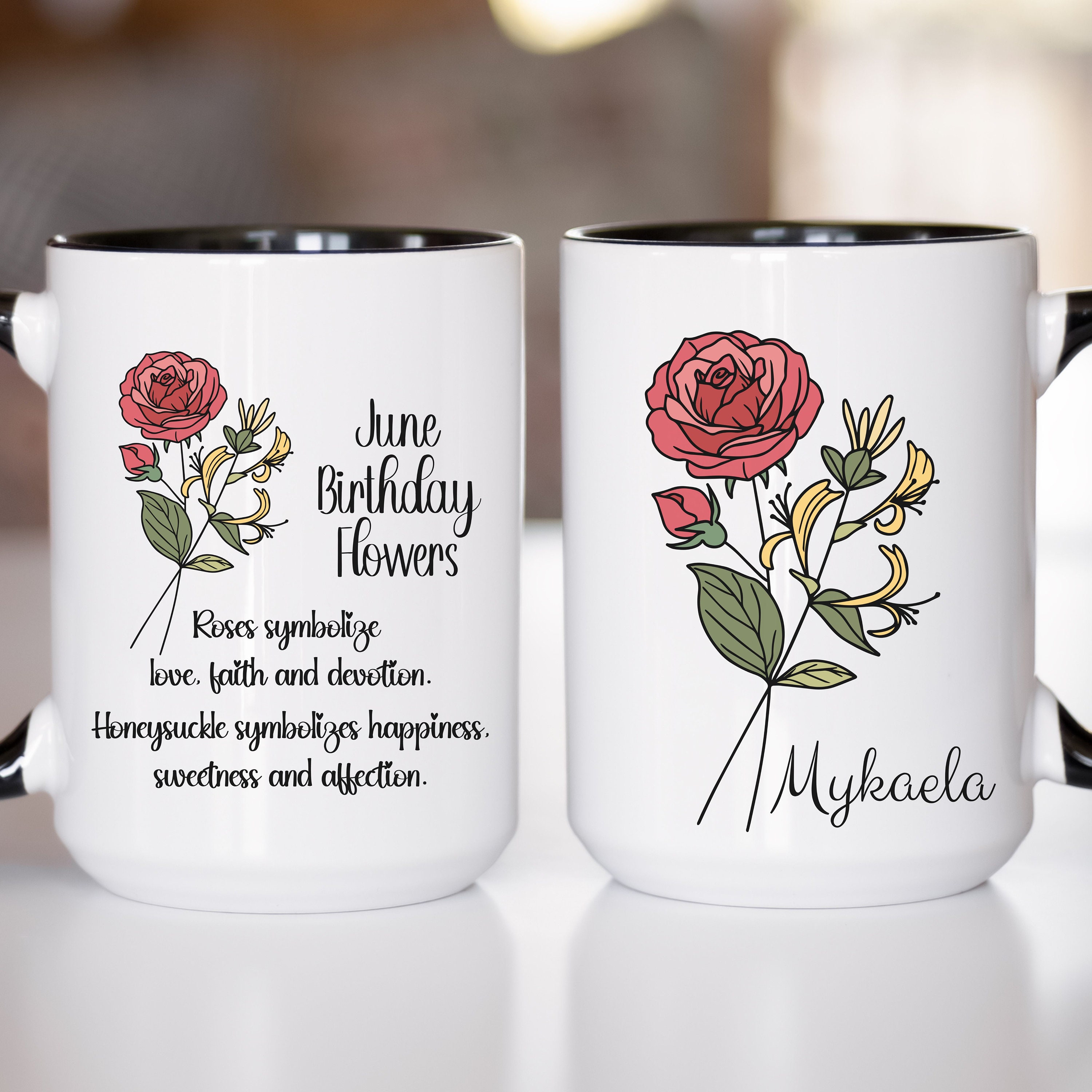Birth Flower Coffee Cup Personalized With Name, Custom Birth Flower ...