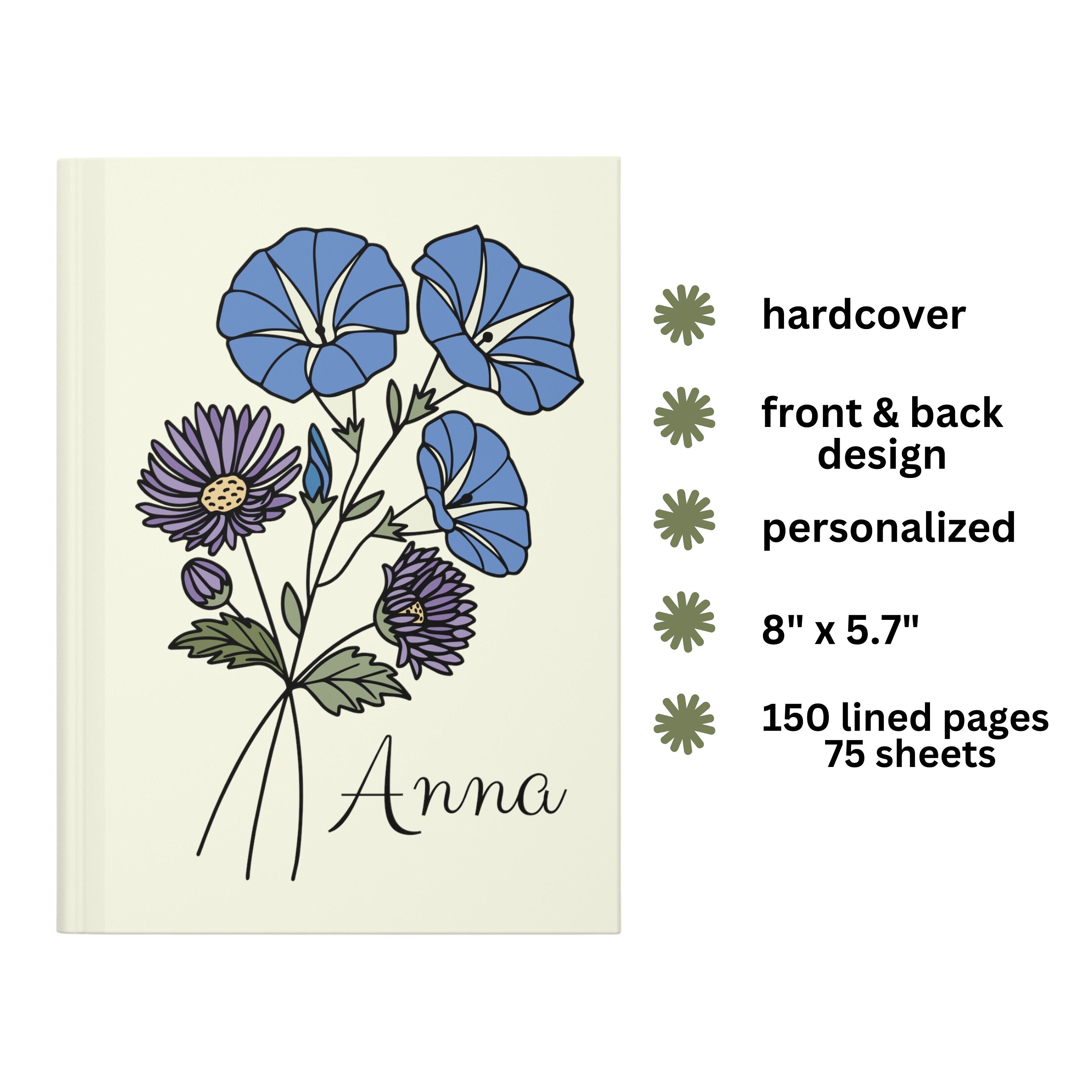 Birth Flower Personalized Journal, Birth Month Flower Gifts, September ...