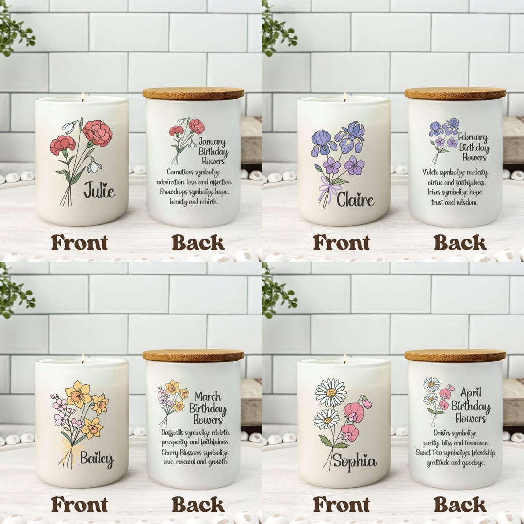 Birth Flower Candle Personalized With Name, Friendship Gift, Custom ...
