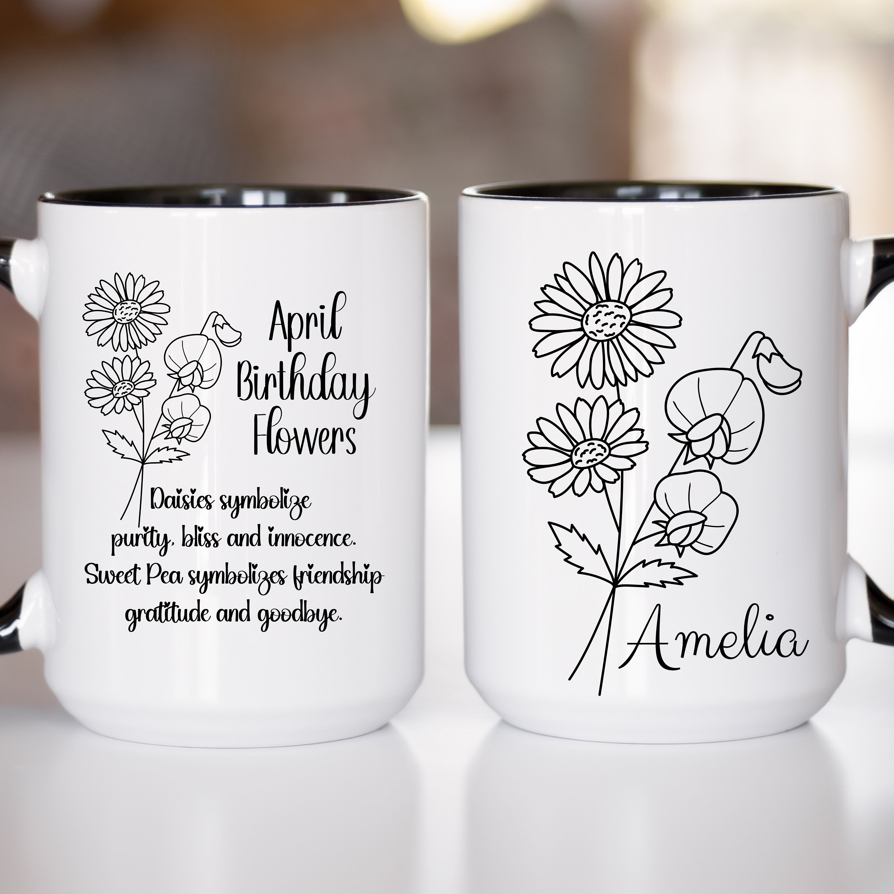 Personalized Birth Flower Coffee Cup With Name, April Birth Flower Gift ...
