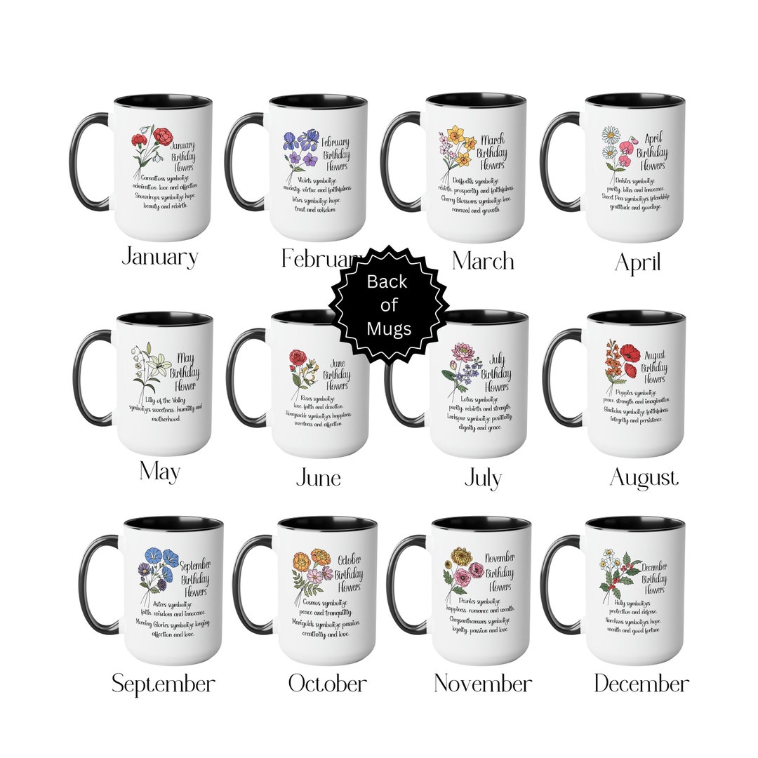 Birth Flower Coffee Cup Personalized With Name, Custom Birth Flower ...