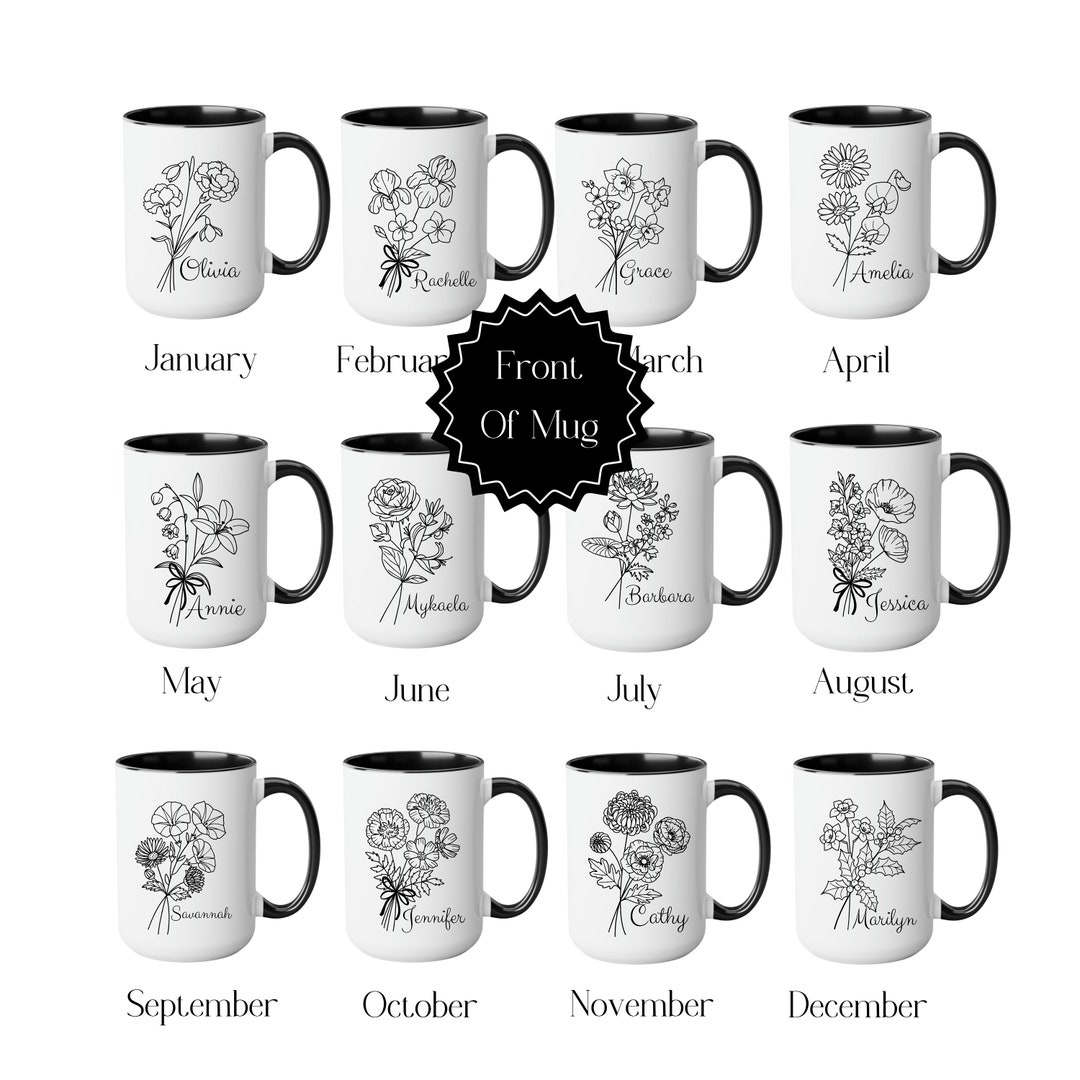 Birth Flower Coffee Cup Personalized With Name, Custom Birth Flower ...