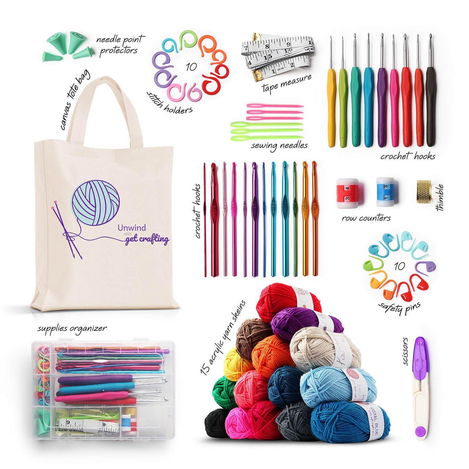 DIY Crochet Kit With Crochet Hooks Yarn Set for All Ages - Includes ...