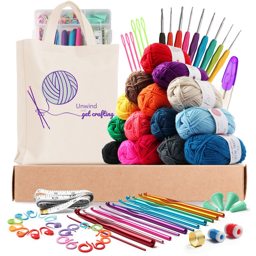 DIY Crochet Kit With Crochet Hooks Yarn Set for All Ages - Includes ...