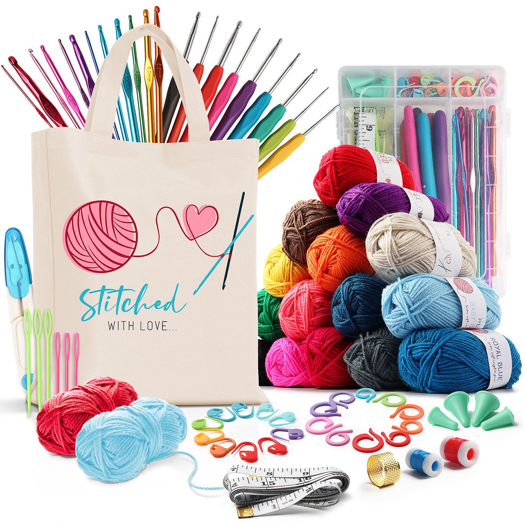 DIY Crochet Kit With Crochet Hooks Yarn Set for All Ages - Includes ...