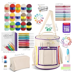 Beginner Crochet Kit With Yarn & Crochet Backpack, Acrylic or Cotton ...