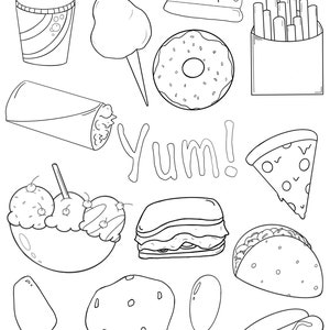 Food Coloring Page- Printable Coloring Sheet, Digital Download, PDF ...