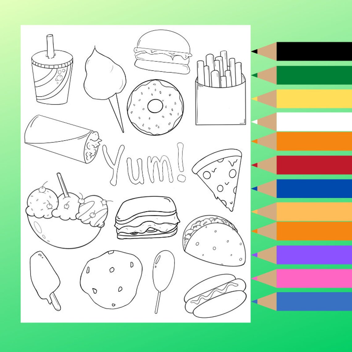 Food Coloring Page- Printable Coloring Sheet, Digital Download, PDF ...