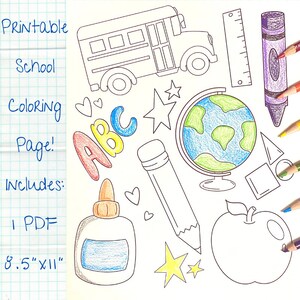 School Coloring Page- Printable Coloring Sheet, Digital Download, PDF ...