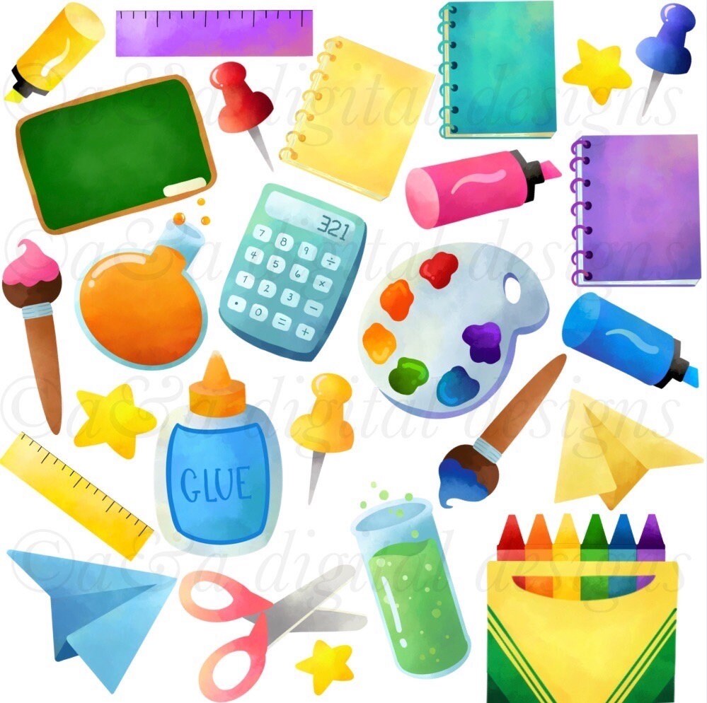 School Supplies Instant Digital Download, School Clipart, Back to ...