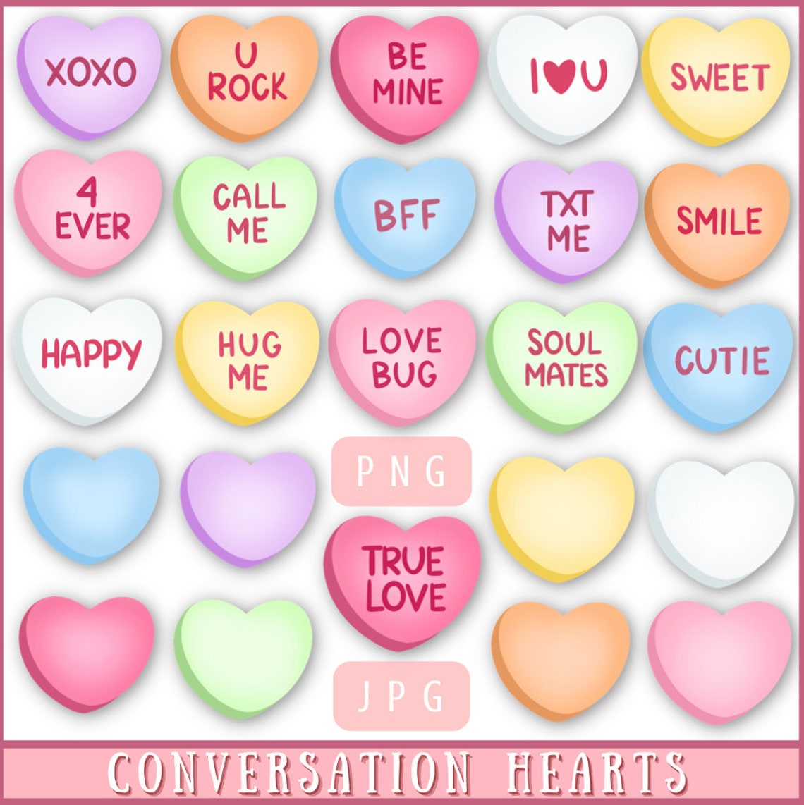 Conversation Hearts- Instant Digital Download, PNG, JPG Files, Hand ...