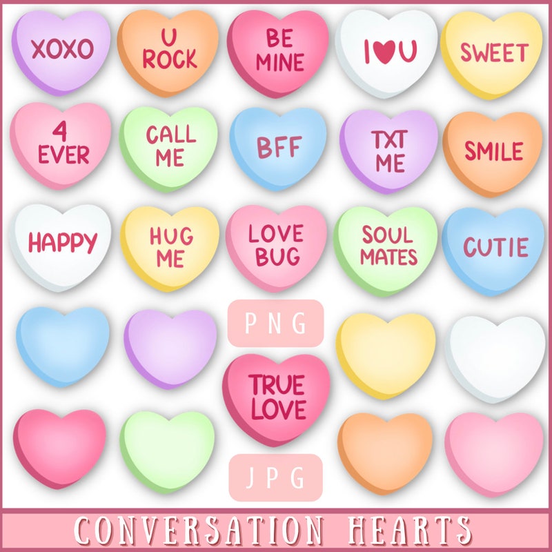Conversation Hearts Clipart - Etsy