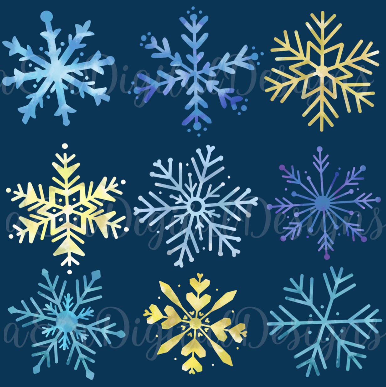 Snowflakes Instant Digital Download, Winter, Snow, Snowflakes, Clipart ...