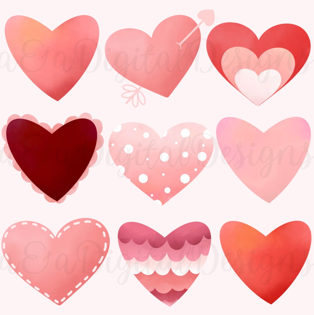 Hearts Clipart- Instant Digital Download, PNG, JPG, Hearts, Valentines ...