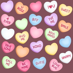 Conversation Hearts- Instant Digital Download, PNG, JPG Files, Hand ...