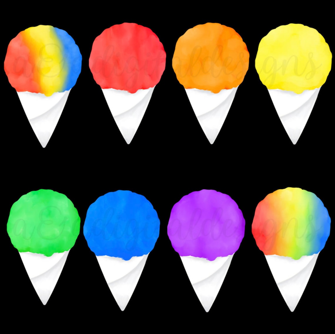 Snow Cones-instant Digital Download, PNG, JPG Files, Hand Drawn ...