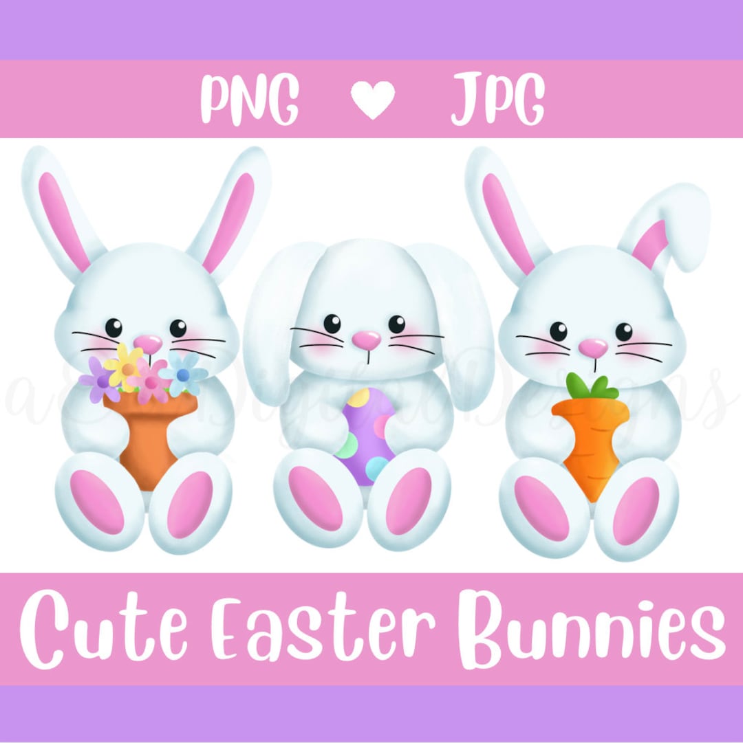 Cute Easter Bunnies-instant Digital Download, PNG, JPG Files, Hand ...