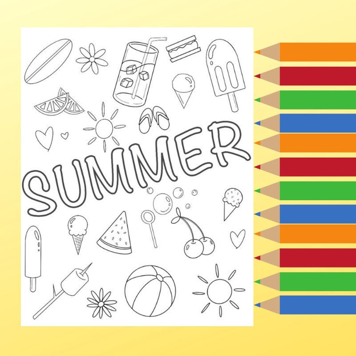 Summer Coloring Page- Printable Coloring Sheet, Digital Download, PDF ...