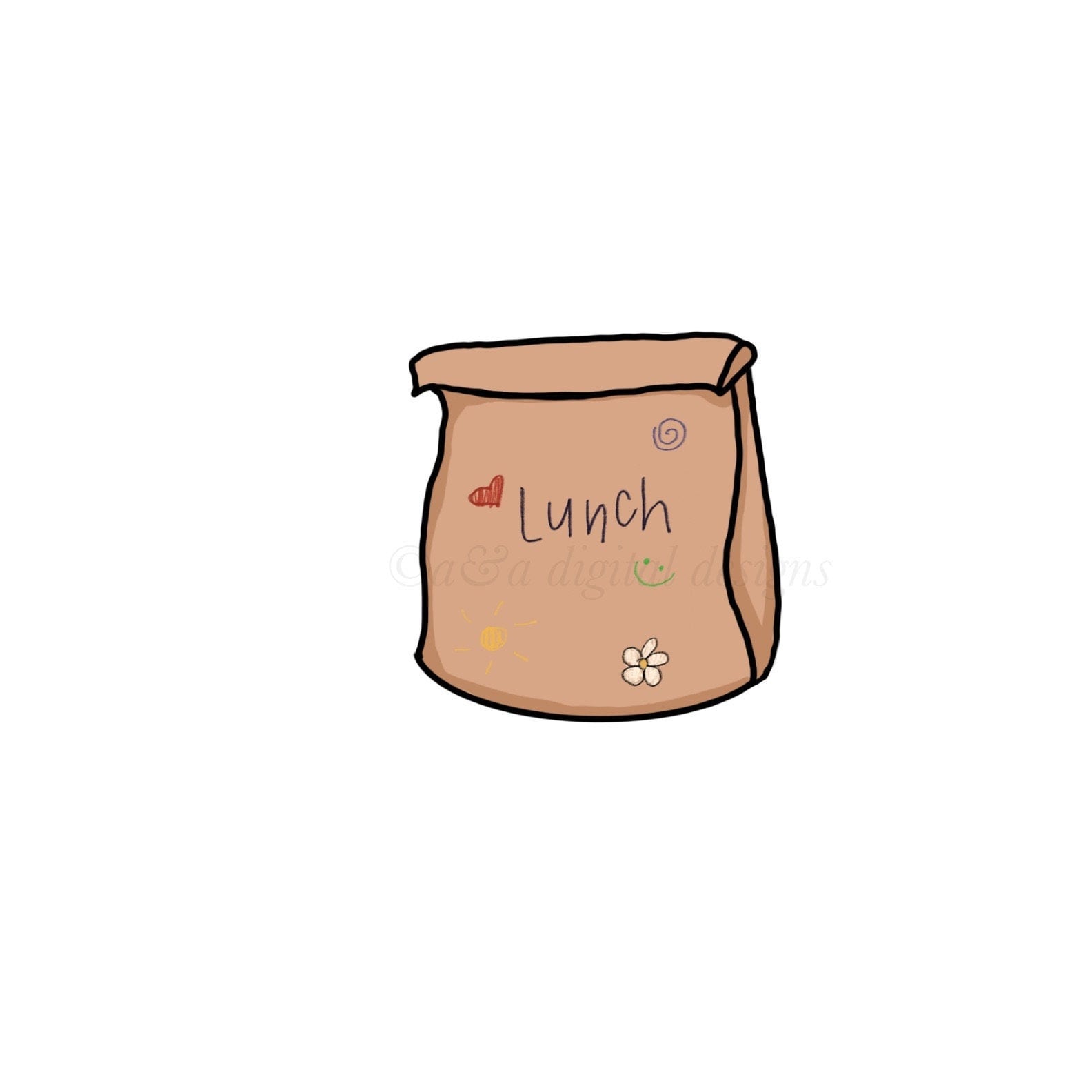 Lunch Sack- Instant Digital Download, PNG, JPG, SVG Files, Hand Drawn ...