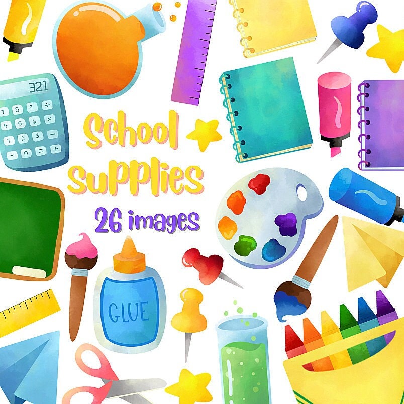 School Supplies Instant Digital Download, School Clipart, Back to ...