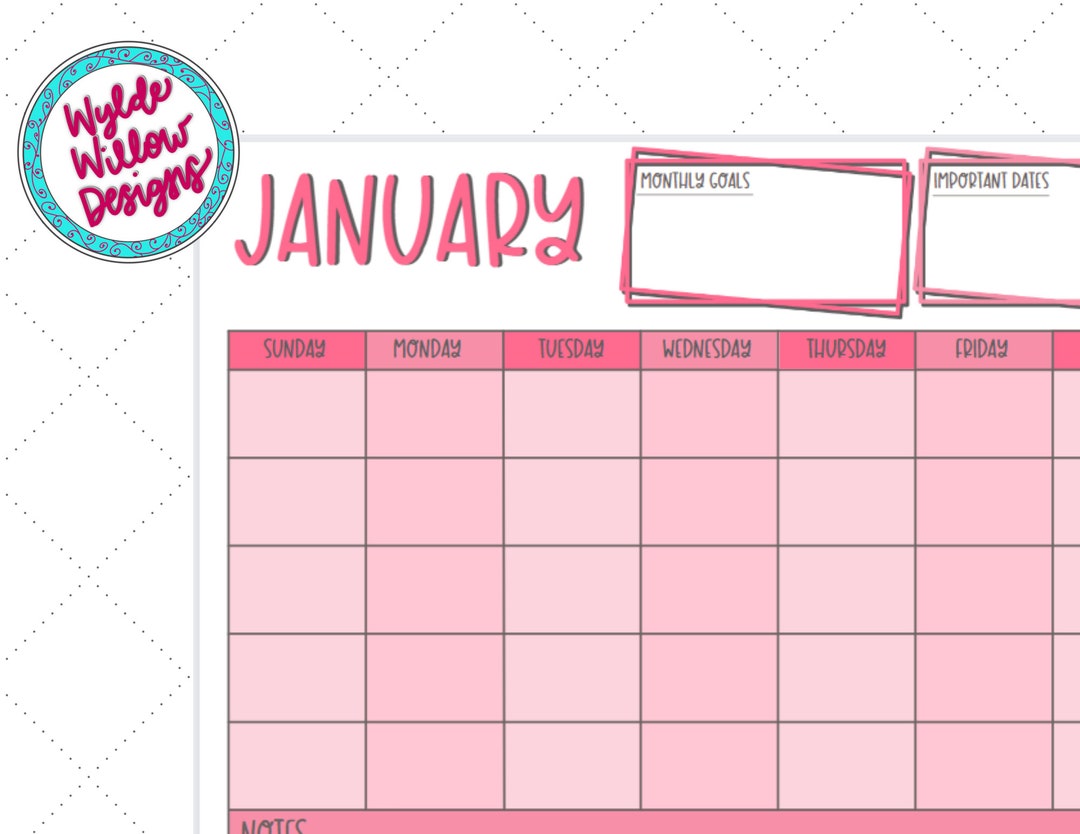 Printable Simple Monthly Calendar| Undated| 11 X 8.5 Inches | Simple ...