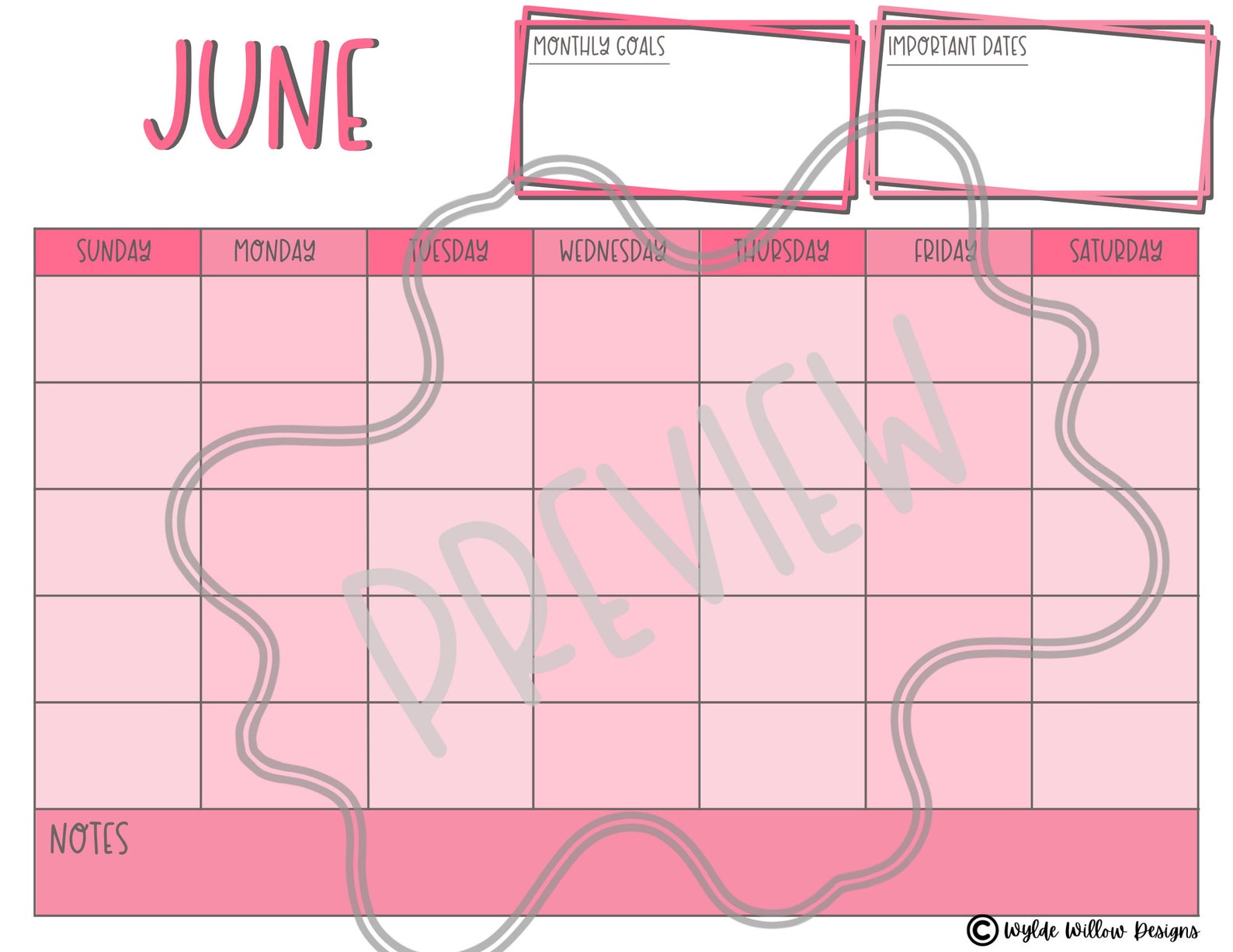 Printable Simple Monthly Calendar Undated 11 X 8.5 Inches Simple ...