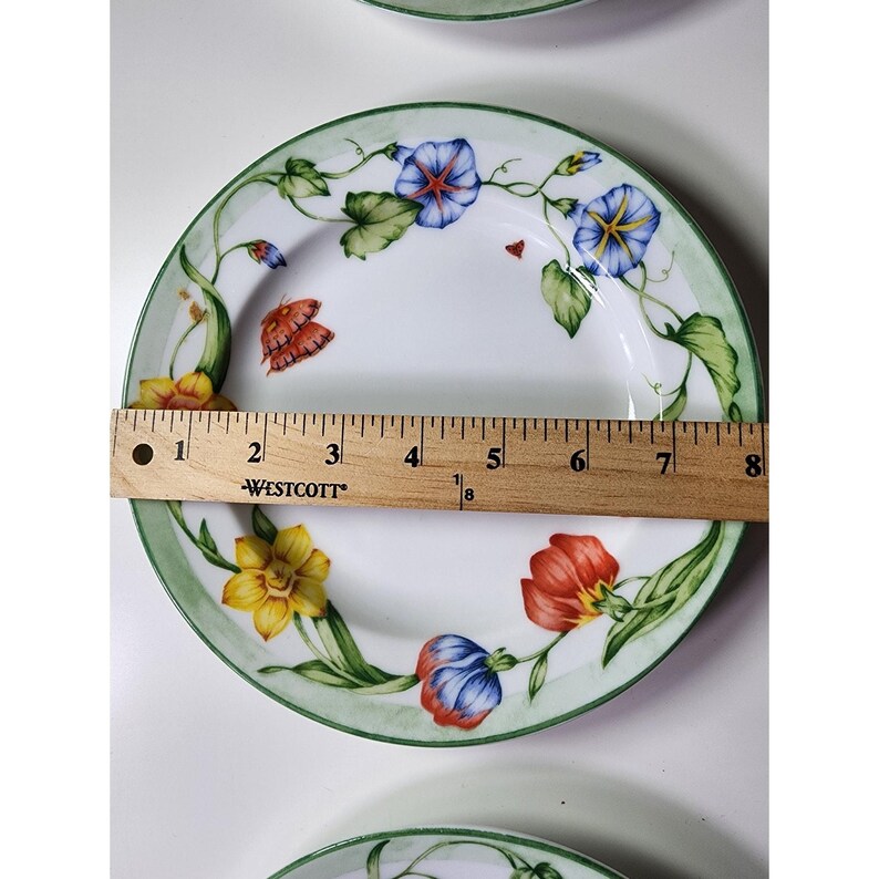 COVENTRY Blue Yellow Red Floral Porcelain 8" Luncheon Salad Plates Set ...