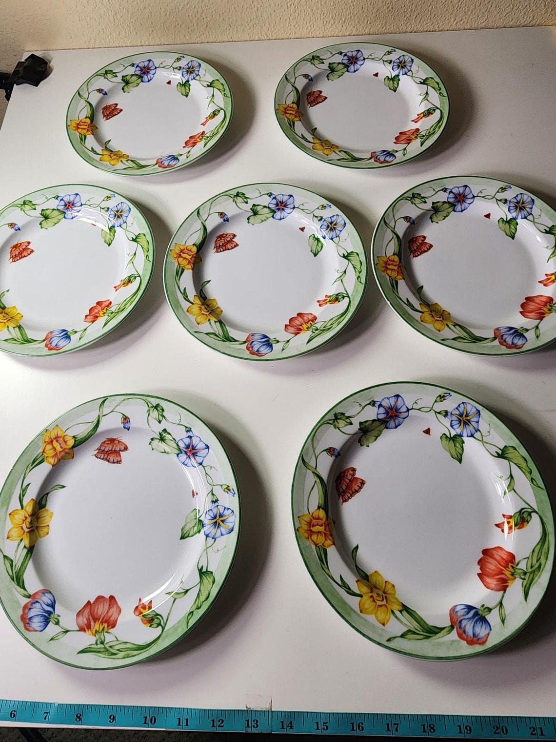 COVENTRY Blue Yellow Red Floral Porcelain 8" Luncheon Salad Plates Set ...