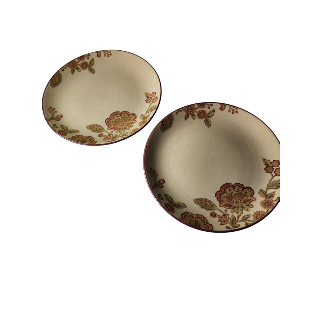 222 FIFTH "jacobean Red" Tan Beige Floral 11" Dinner Plates Set of 2 - Etsy
