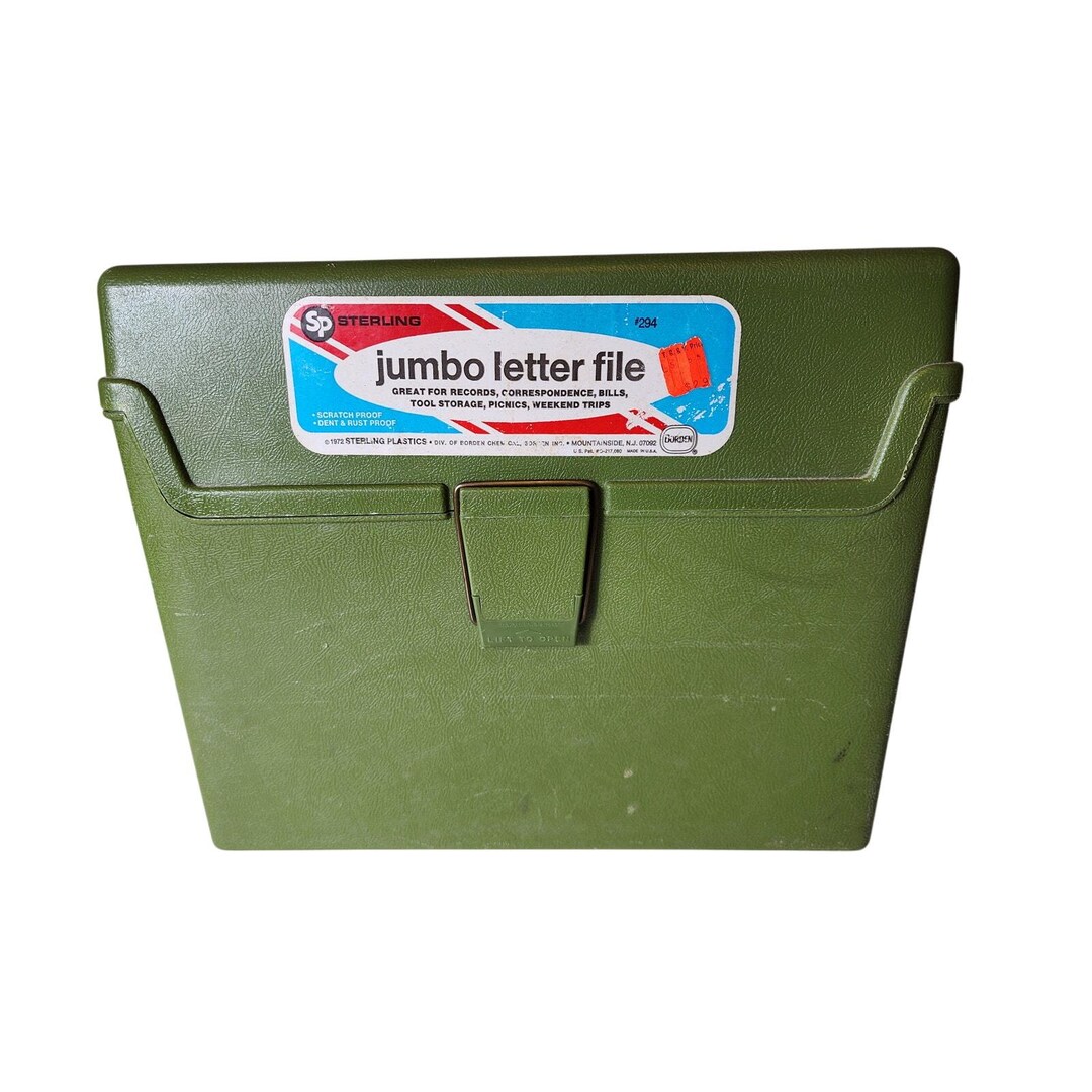 STERLING PLASTIC Vintage 70's Jumbo Letter File Storage Box Handle Army ...
