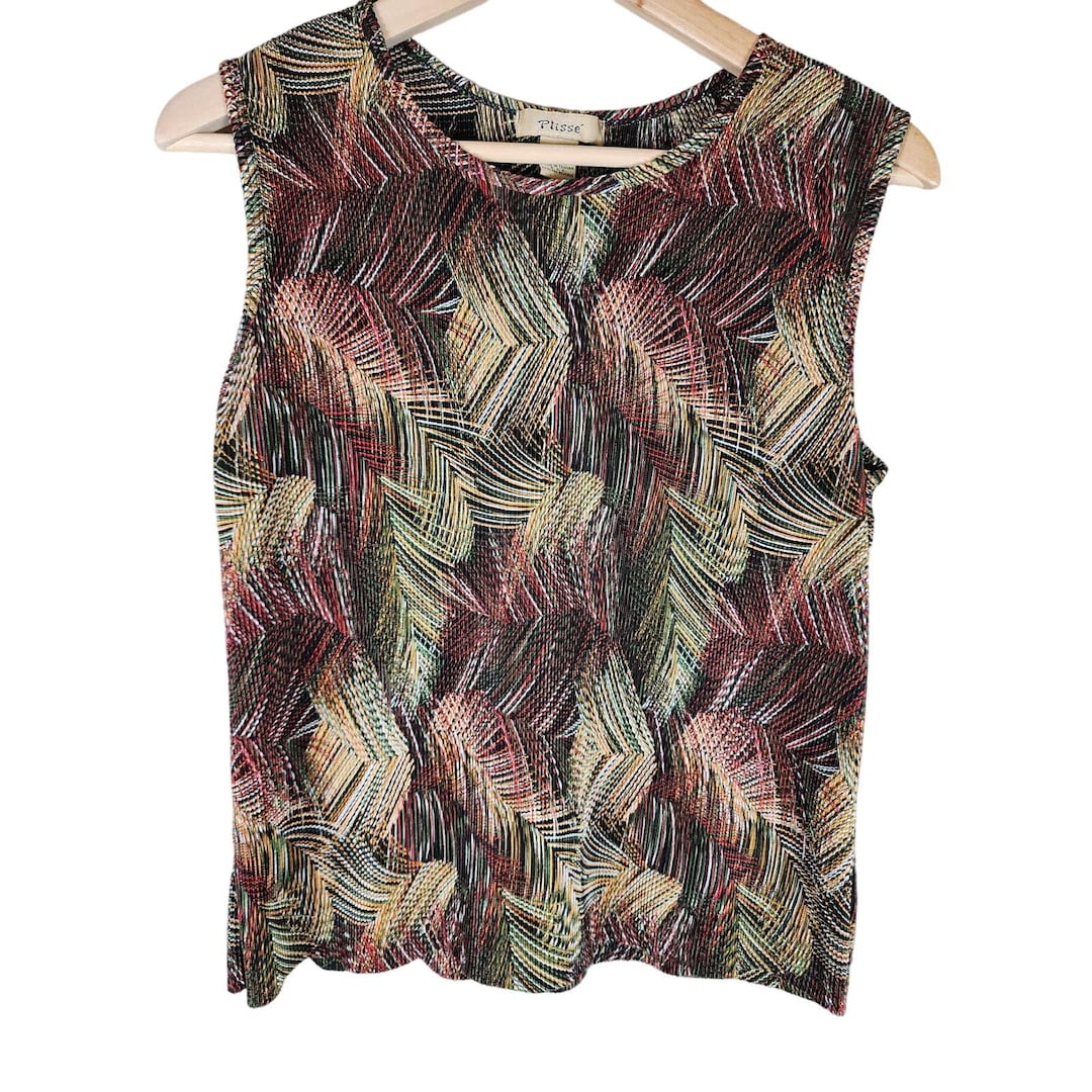 PLISSE Vintage Rust Brown Abstract Brushstrokes Crop Work Night Out Top ...